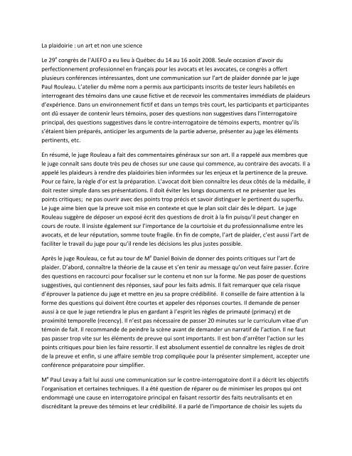 La plaidoirie : un art et non une science