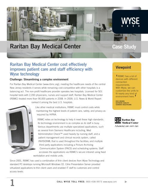 Wyse Case Study - Raritan Bay Medical Center - Wyse Technology Wyse Case Study - Raritan Bay Medical Center - Wyse Technology