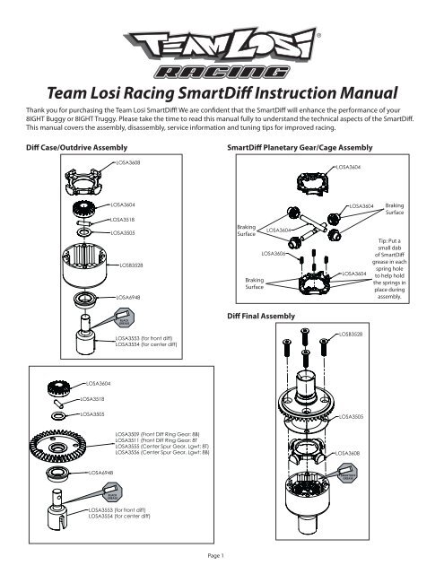 Team Losi Racing SmartDiff Instruction Manual - TLR