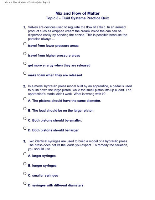 Mix and Flow of Matter - Practice Quiz - Topic 8 - Ed Quest