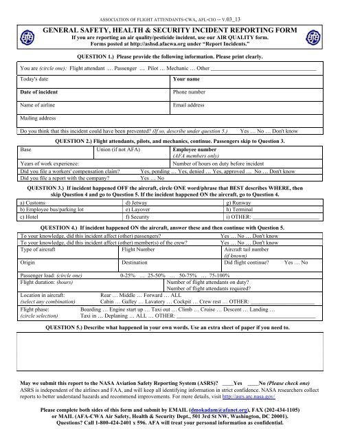 general safety, health & security incident reporting form