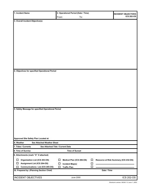 Incident Objectives Ics 202 Os 9686