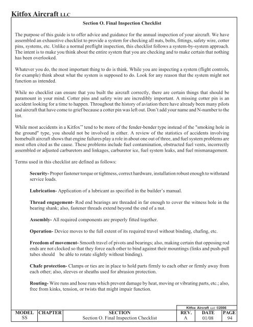 Inspection Checklist - Kitfox Aircraft