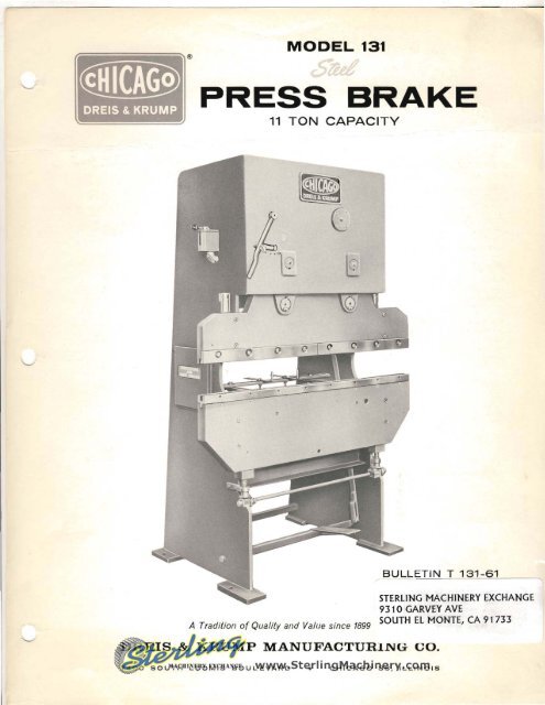 Chicago Dries and Krump Model 131 11 Ton Press Brake Brochure