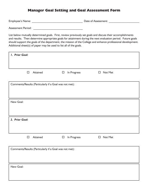 Manager Goal Setting and Goal Assessment Form - Hagerstown ...