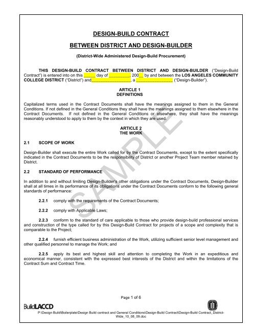 DESIGN-BUILD CONTRACT BETWEEN DISTRICT ... - Build LACCD