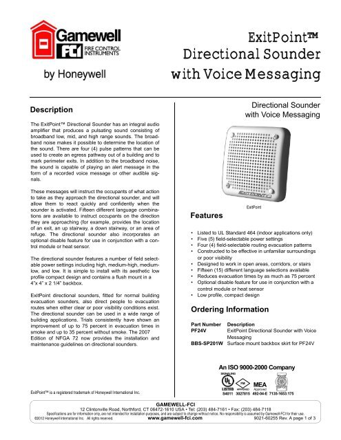 ExitPointâ ¢ Directional Sounder with Voice Messaging - Gamewell-FCI