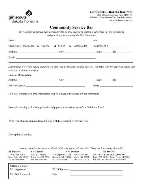 Community Service Bar Time Log - Girl Scouts