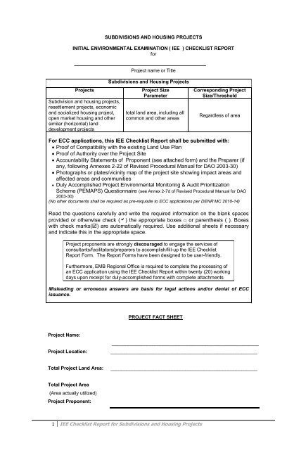 For ECC applications, this IEE Checklist Report shall be submitted with