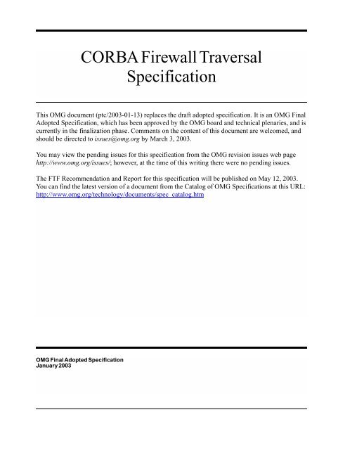 Corba Firewall Traversal Specification