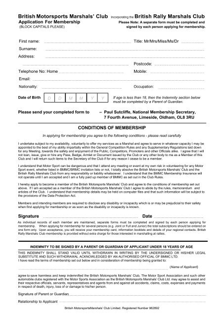 Membership Application Form - British Motor Racing Marshals Club