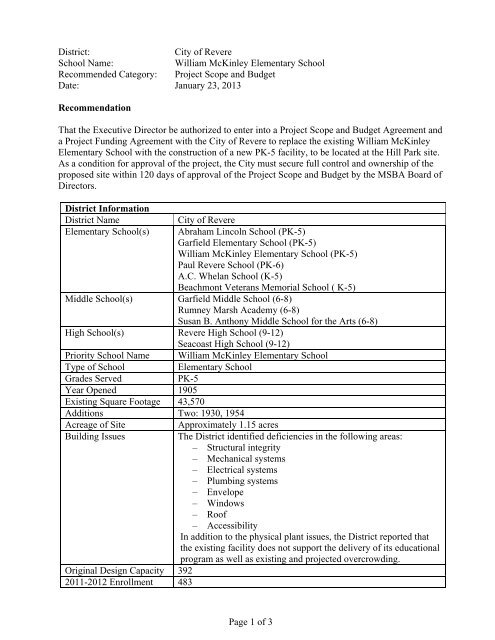 Revere - Massachusetts School Building Authority