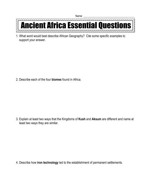 Ancient Africa Essential Questions - Wyoming City Schools