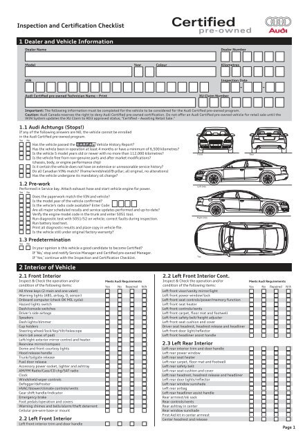 Inspection And Certification Checklist 2 Interior Of Vehicle Audi inspection-and-certification-checklist-2-interior-of-vehicle-audi