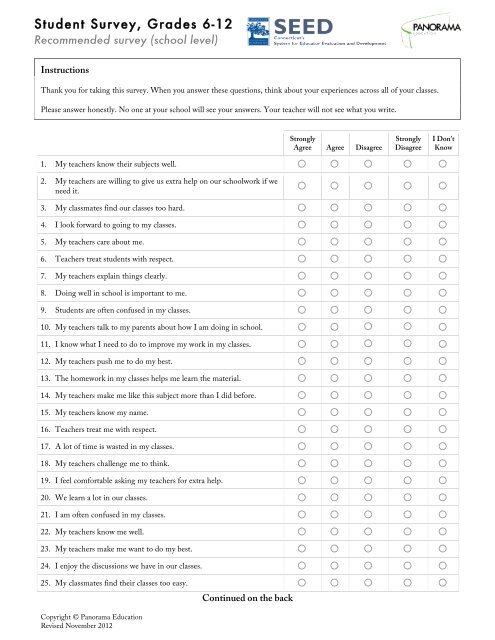 Student Survey Grades 6-12, School Level