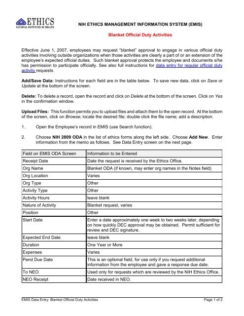 EMIS - NIH Ethics Program