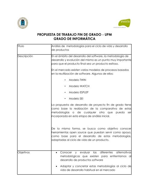 PROPUESTA DE TRABAJO FIN DE GRADO - UPM GRADO ... - Everis