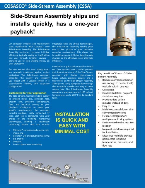 Side-Stream Assembly ships and installs quickly, has a one-year ...