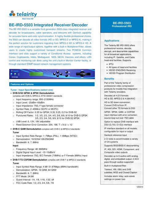 BE-IRD-5503 Integrated Receiver/Decoder - Telairity