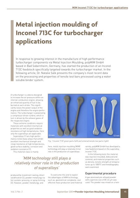 Metal injection moulding of Inconel 713C for turbocharger ... - PolyMIM