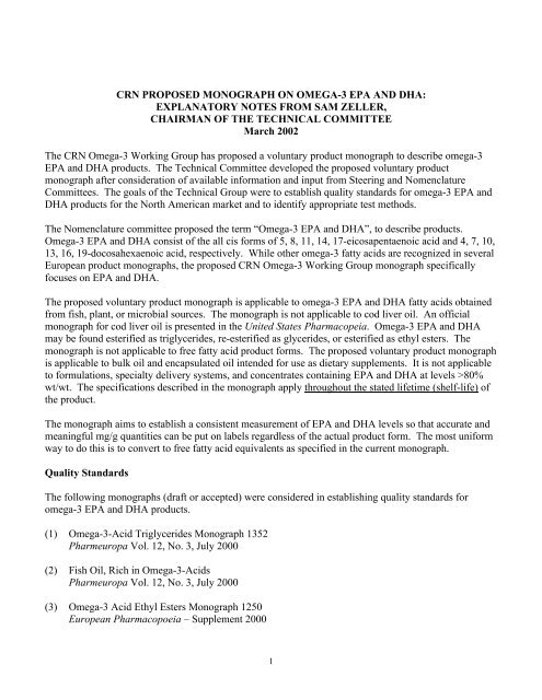 CRN PROPOSED MONOGRAPH ON OMEGA-3 EPA AND DHA ...