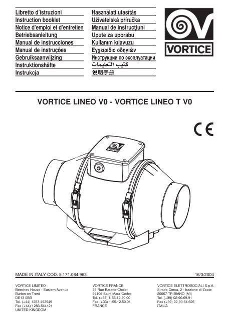 VORTICE LINEO V0 - VORTICE LINEO T V0 - Vortvent