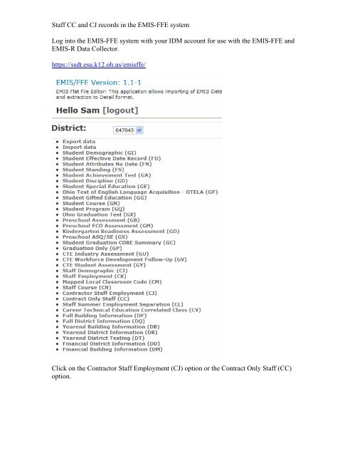 Staff CC and CJ records in the EMIS-FFE system