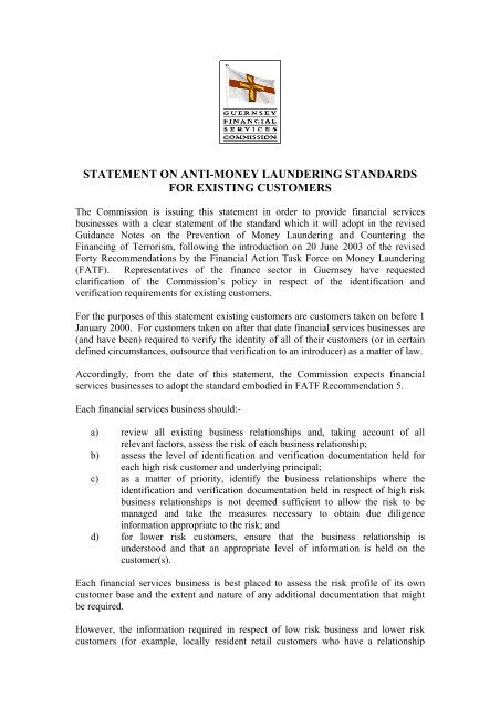statement on anti-money laundering standards for existing customers