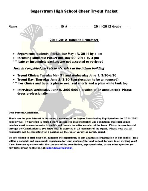 Segerstrom High School Cheer Tryout Packet