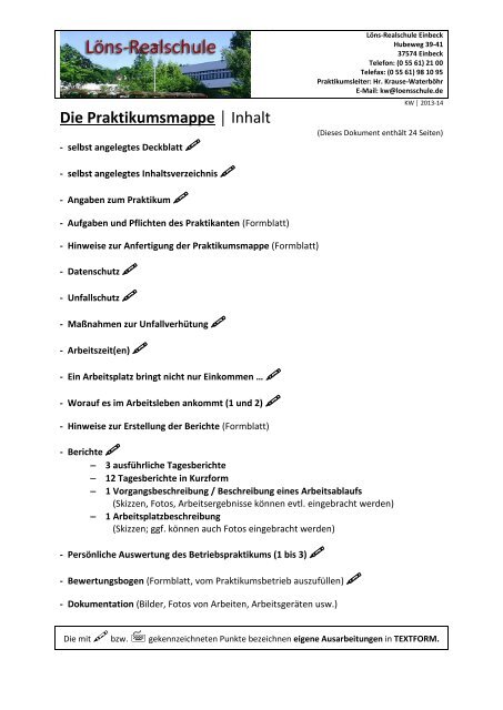 Praktikumsmappe - Inhalt - Löns-Realschule