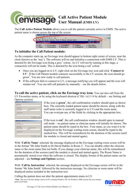 Call Active Patient Module User Manual (EMIS LV) - mediserve.info