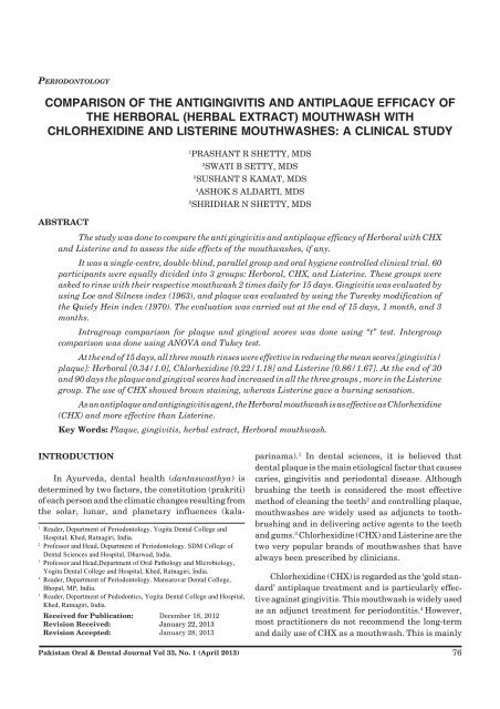 comparison of the antigingivitis and antiplaque efficacy of the herboral