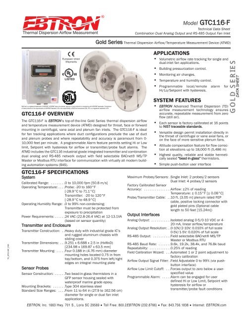 Model GTC116-F GOLD SERIES - Ebtron