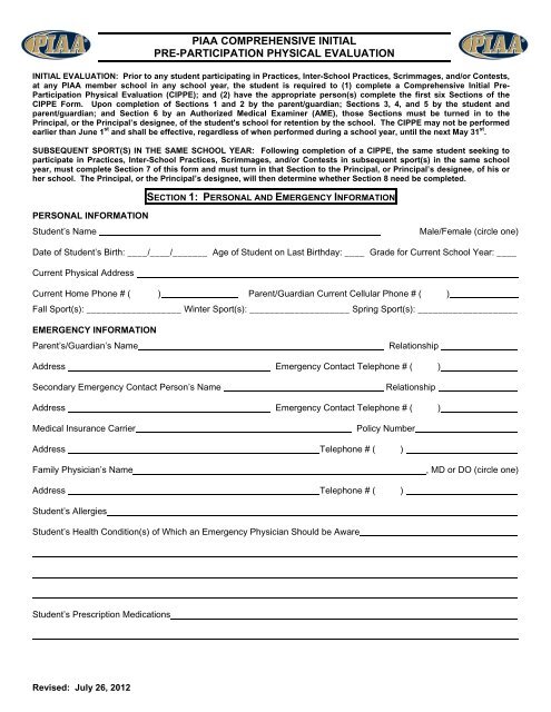 Piaa Physical Form 2022 2023 - Printable Forms Free Online