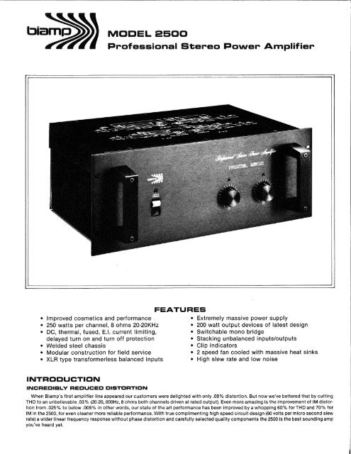 Biamp Model 2500 Professional Stereo Power Amplifier Data Sheet