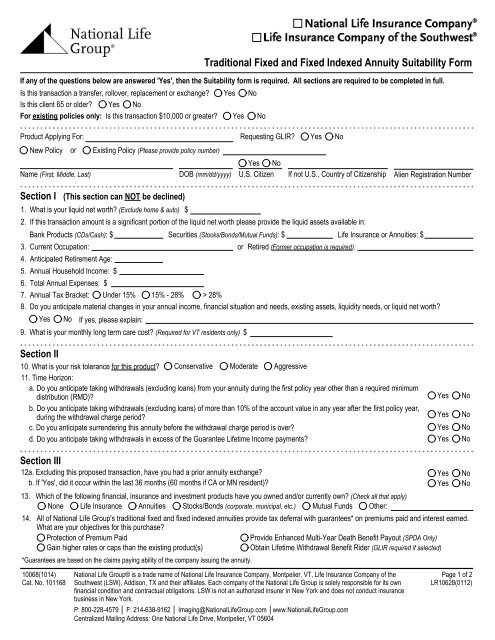 Traditional Fixed and Fixed Indexed Annuity Suitability Form