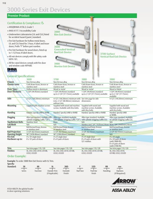 3000 Series Exit Devices - Arrow Architectural Hardware