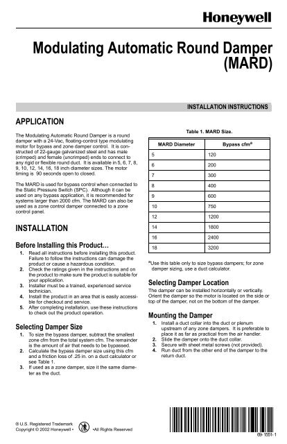Honeywell Zone Damper Installation