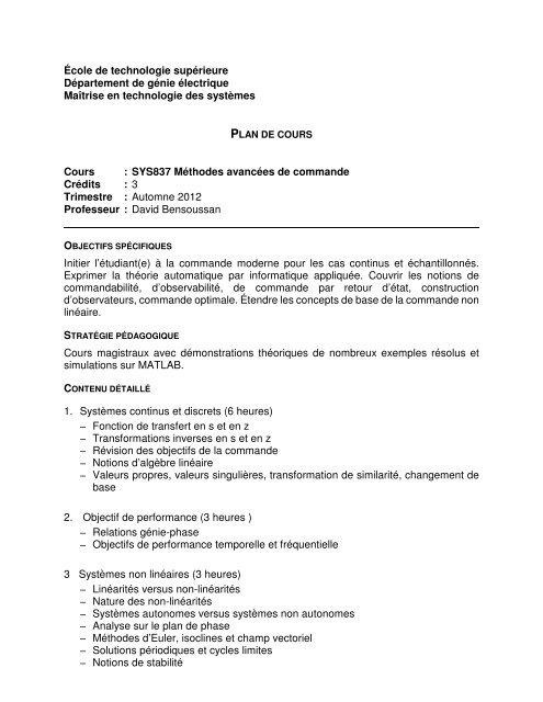 Plan de cours
