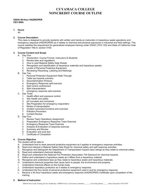 OSHA 40-Hour HAZWOPER - Cuyamaca College