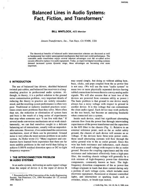 Balanced Lines in Audio Systems - Bill Whitlock - OCR