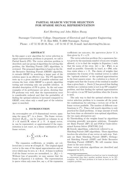 Partial Search Vector Selection for Sparse Signal Representation
