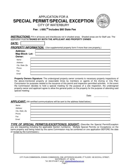 SPECIAL PERMIT/SPECIAL EXCEPTION - Waterbury