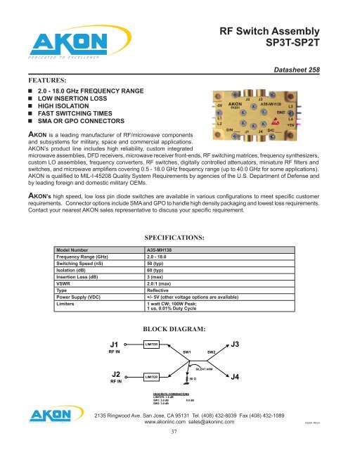 RF Switch Assembly SP3T-SP2T - Akon, Inc.