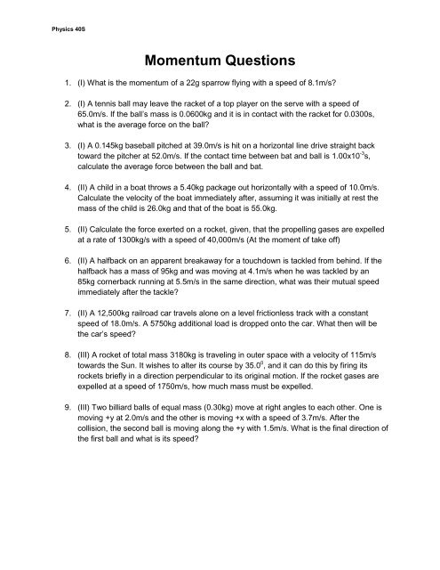 Momentum Questions.pdf - WC Miller Collegiate