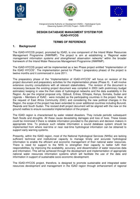 Design Database Managment system for IGAD-HYCOS - WHYCOS Design Database Managment system for IGAD-HYCOS - WHYCOS
