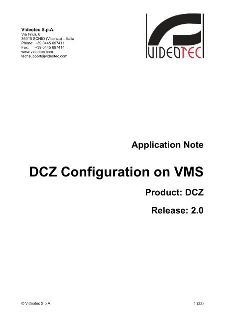DCZ Configuration on VMS - Videotec