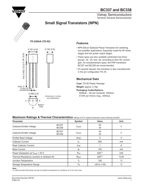 BC337 and BC338 Small Signal Transistors (NPN) - Michael Schenk