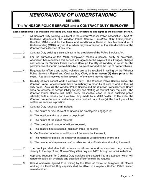 Memorandum of Understanding - Windsor Police Service