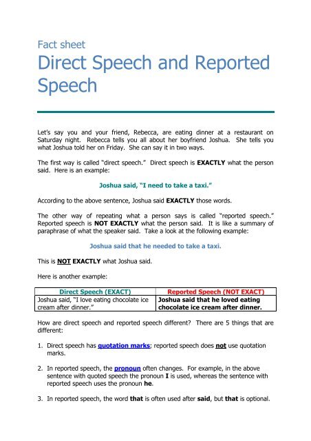 Fact sheet - Direct Speech and Reported Speech
